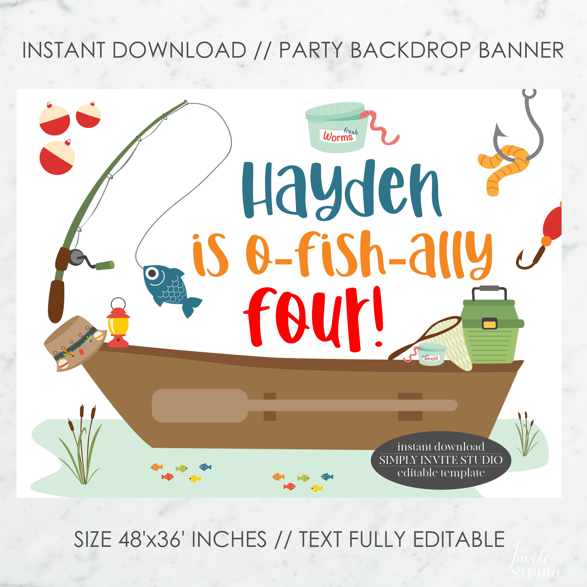 Fishing Theme Backdrop, Editable Fishing Banner, Boy Decorations ...