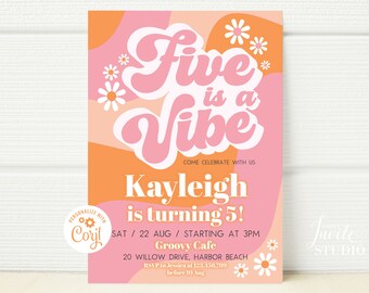 Five is a Vibe 5th Birthday Party Invitation Daisy Disco - Etsy