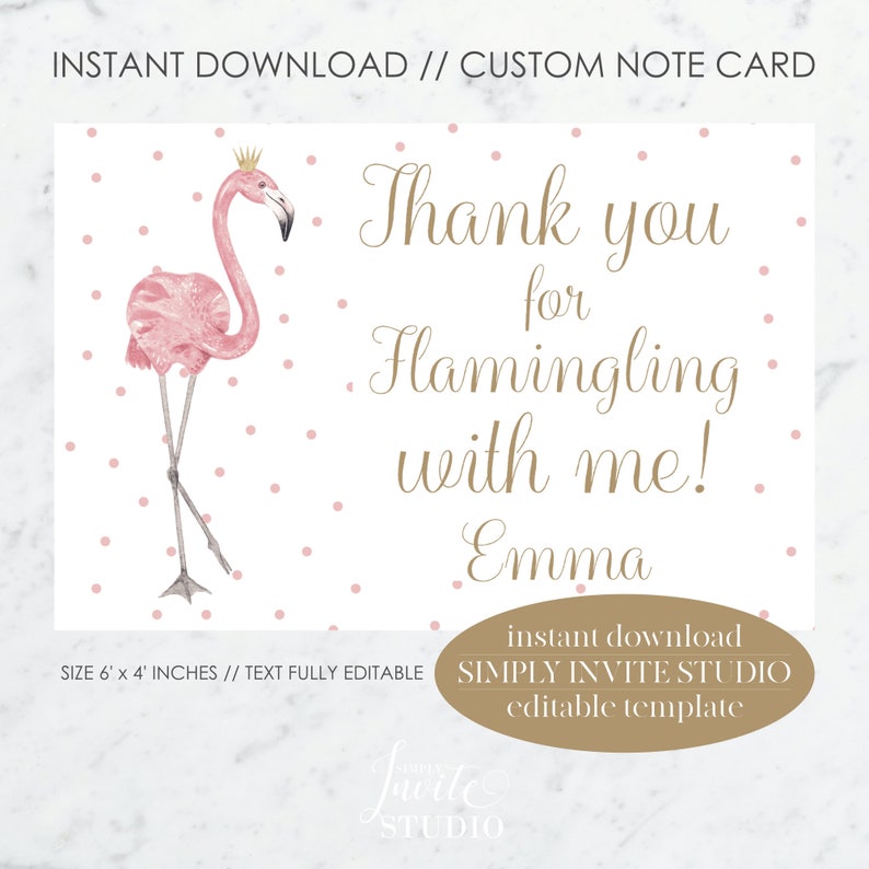 FLAMINGO Thank You Custom Card Girl Editable Birthday Thank - Etsy