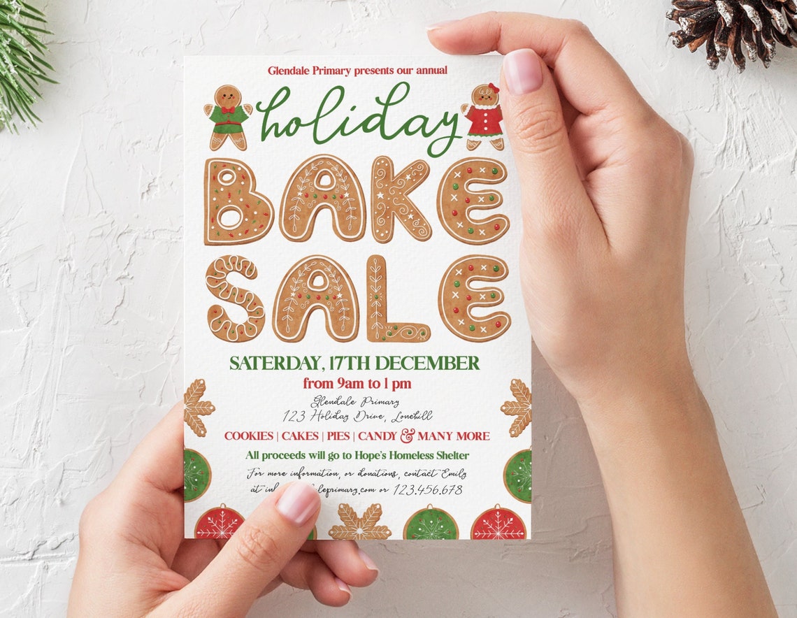 Christmas Holiday Bake Sale Flyer Editable Template School - Etsy