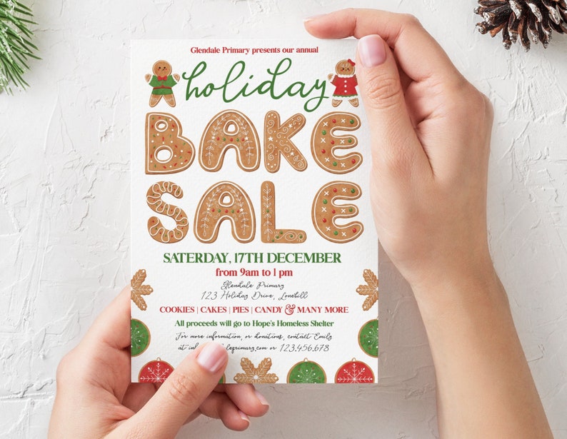 Christmas Holiday Bake Sale Flyer Editable Template, School Fundraiser ...