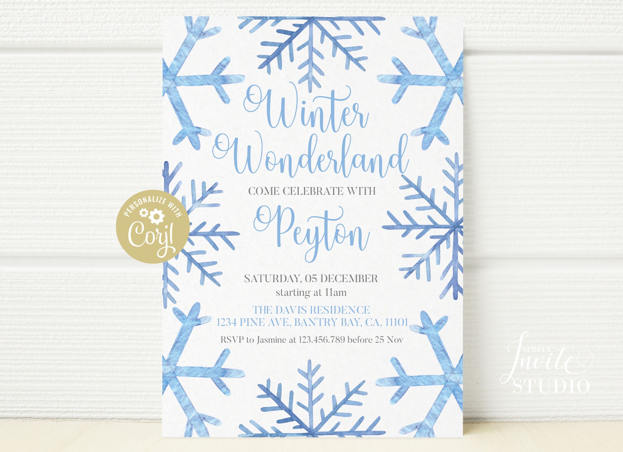 Birthday Invite Template, Blue Snowflake, Boy or Girl Winter Theme ...