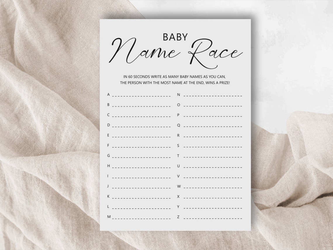 Baby Name Game Baby Shower Games Printable Baby Name Race Game Baby ...