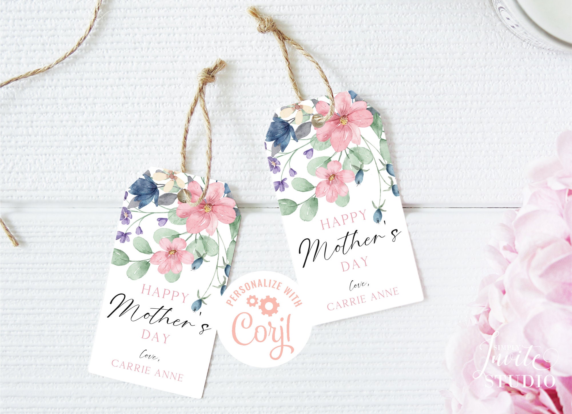 Blush Pink Floral Mother's Day Gift Tags, Printable Mom Tags, Mother's ...