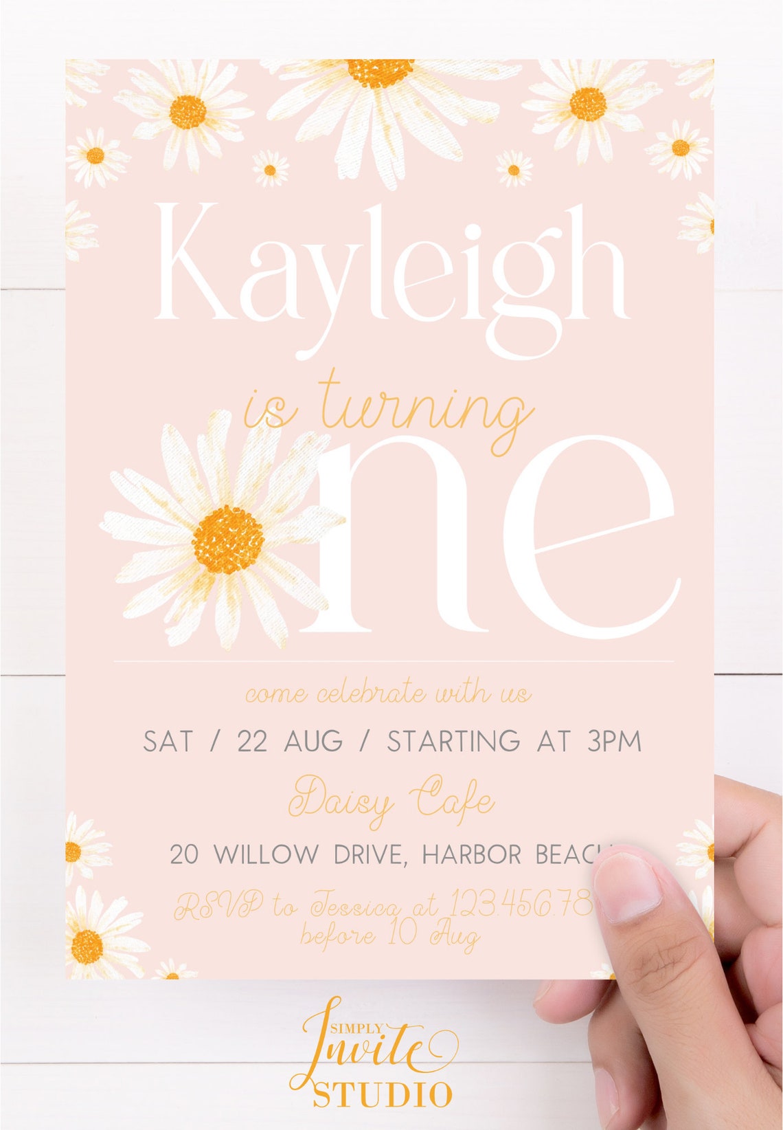 DAISY 1st Girl Birthday Invitation Wildflower Blush Pink - Etsy