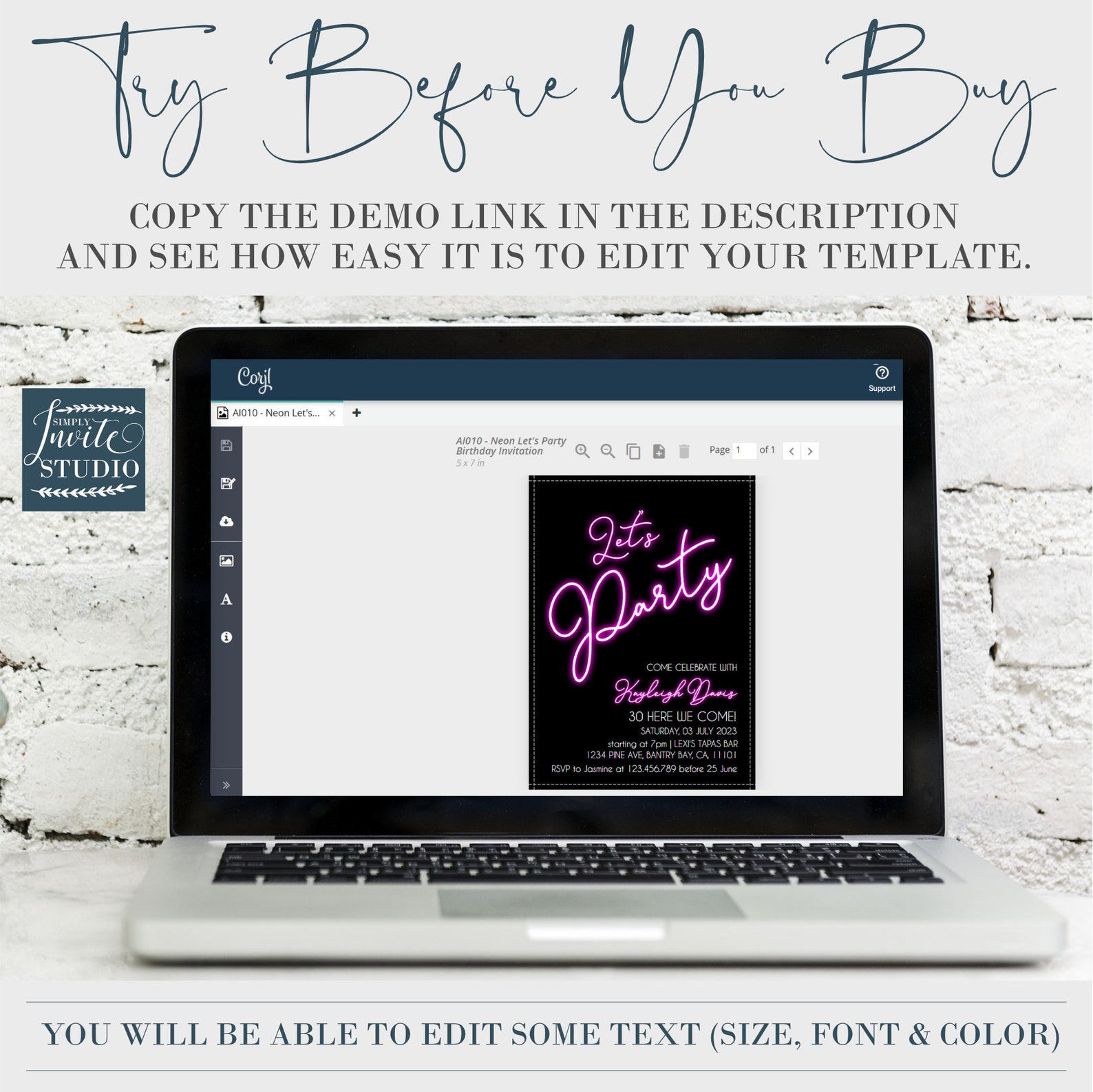 Neon Let's Party Birthday Invitation Template (digital Download) - Etsy