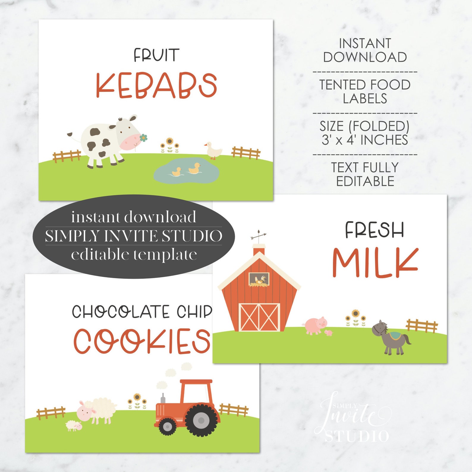Editable Farm Food Labels, Barnyard Birthday Food Tents, Farm Animals ...