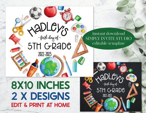 Editable First Day of 5th Grade 5 Poster First Day of School - Etsy