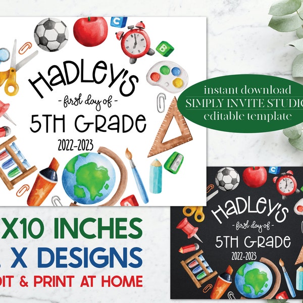 First Day of 5th Grade Poster - Etsy