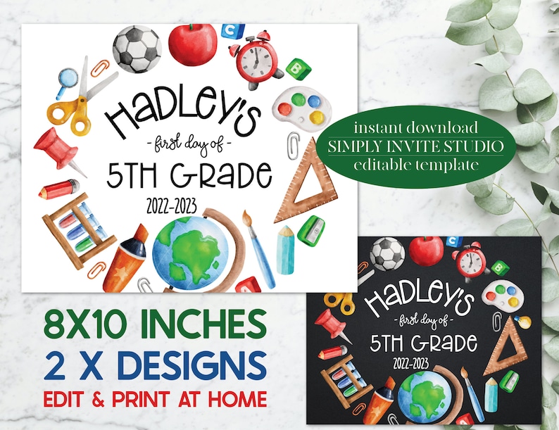 Editable First Day of 5th Grade 5 Poster First Day of School - Etsy