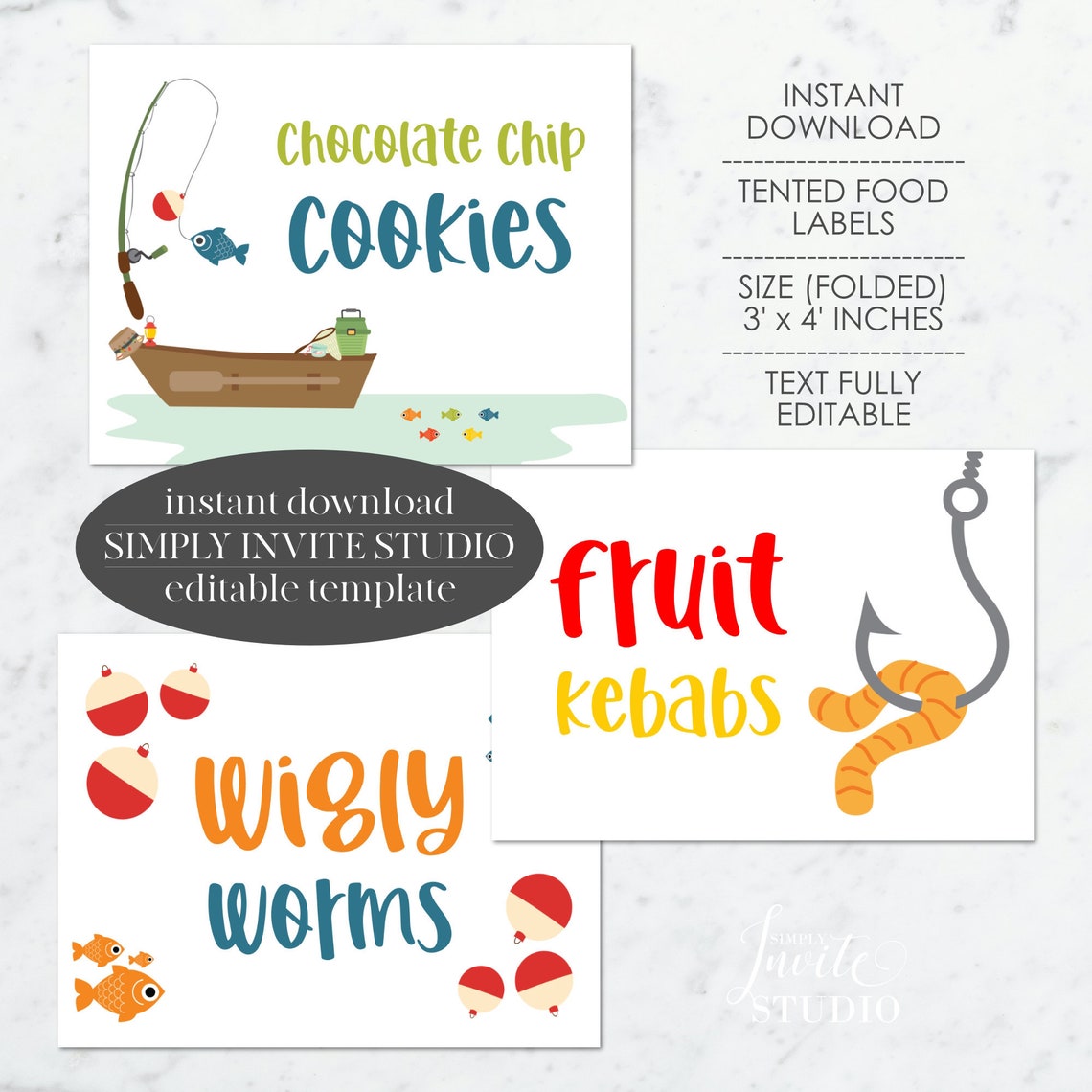 Editable Fishing Food Labels, Gone Fishing Birthday Food Tents, Boy ...