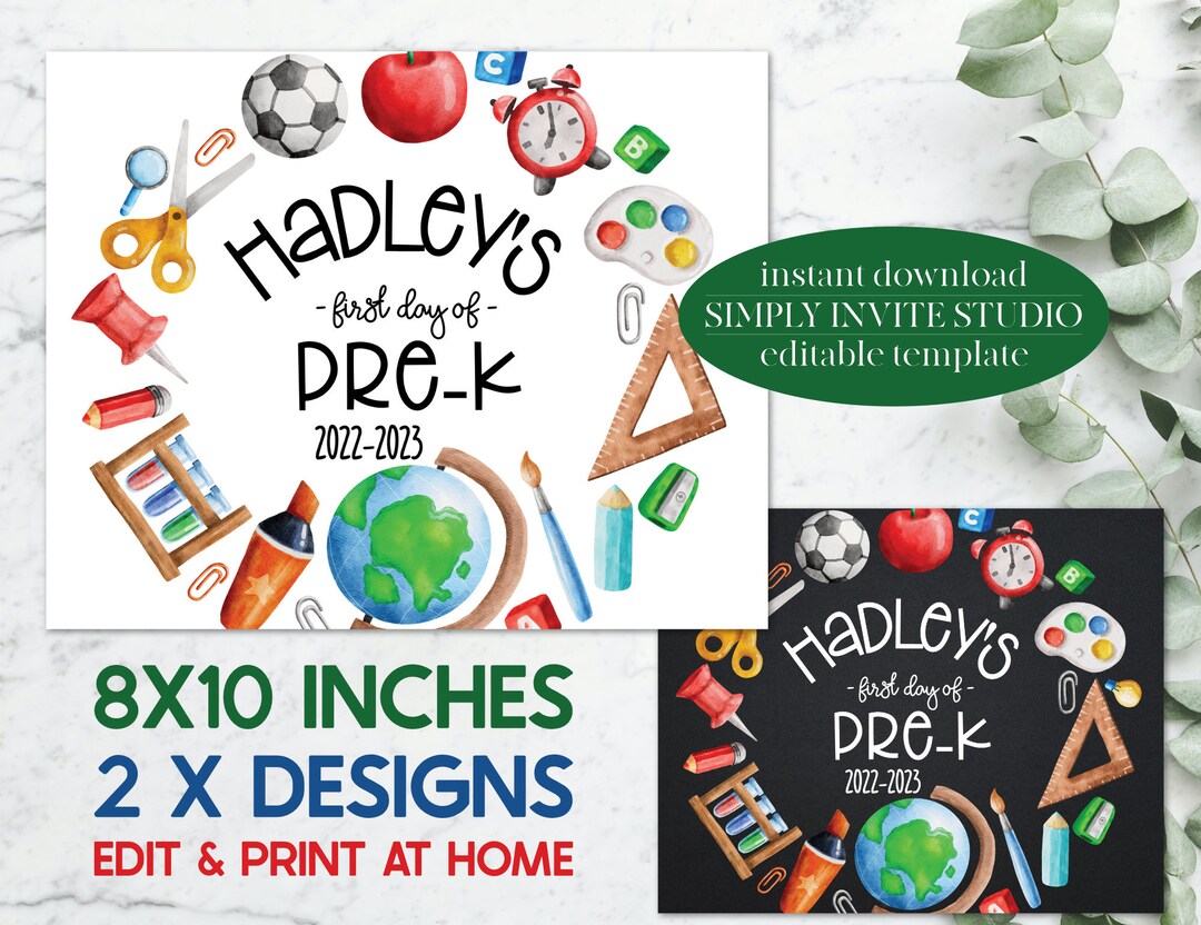 Digital File First Day of Preschool Pre-k Poster Printable, Editable ...