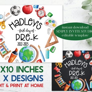 Digital File First Day of Preschool Pre-k Poster Printable, Editable ...