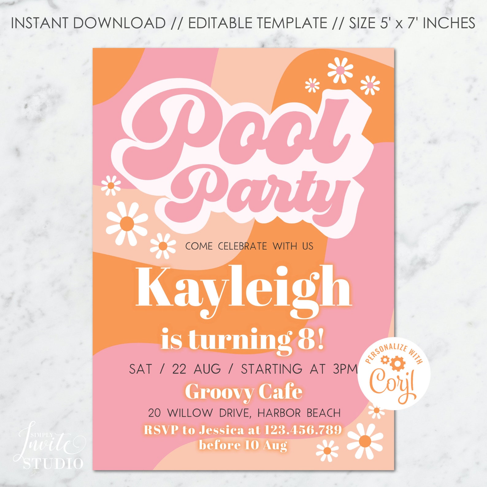 70s RETRO Summer Pool Party Invitation Fun in the Sun - Etsy