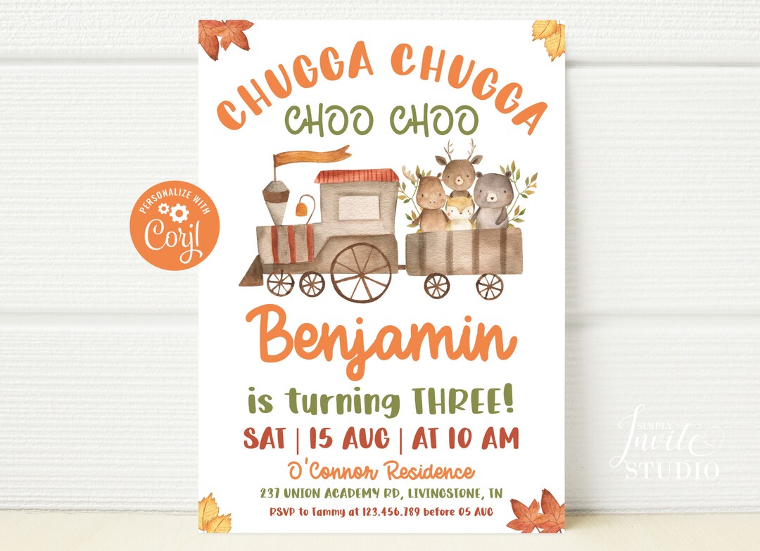Woodlands Train Birthday Invitation: Autumn Animals (editable Template ...