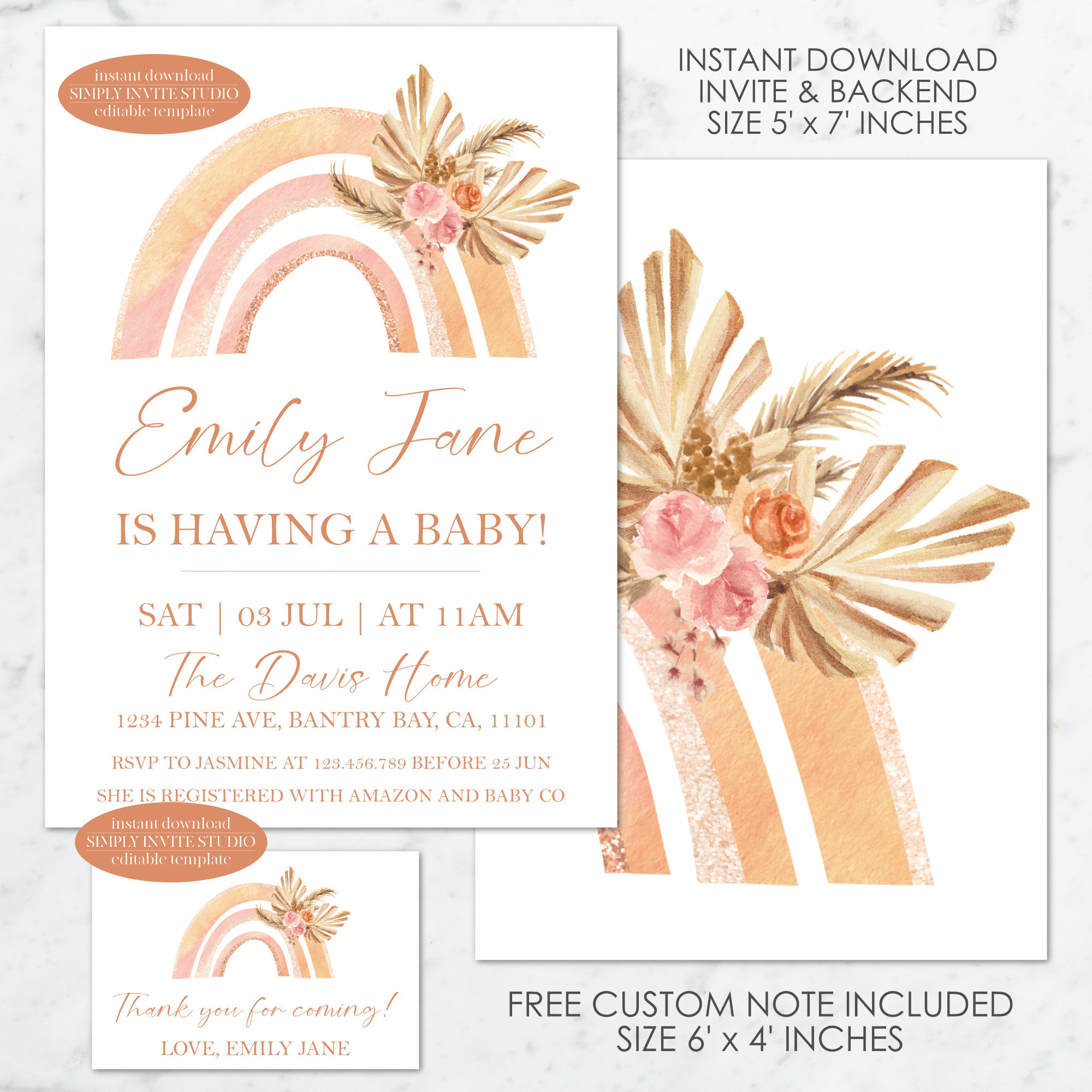 BOHO Rainbow Baby Shower Invitation Editable Neutral Rainbow - Etsy