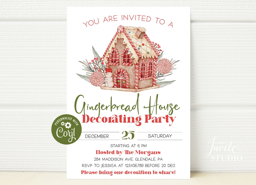 Gingerbread House Decorating Party Invitation, Christmas Gingerbread ...