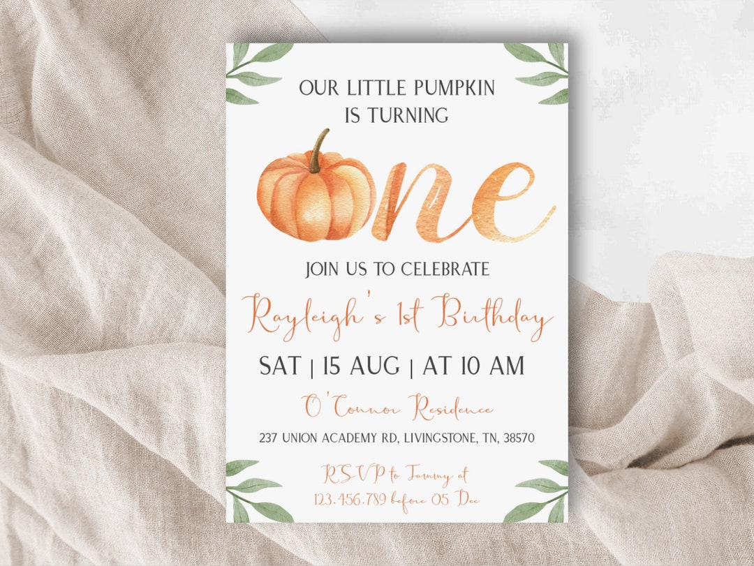 Fall Pumpkin 1st Birthday Invitation: Autumn Theme (digital Download ...