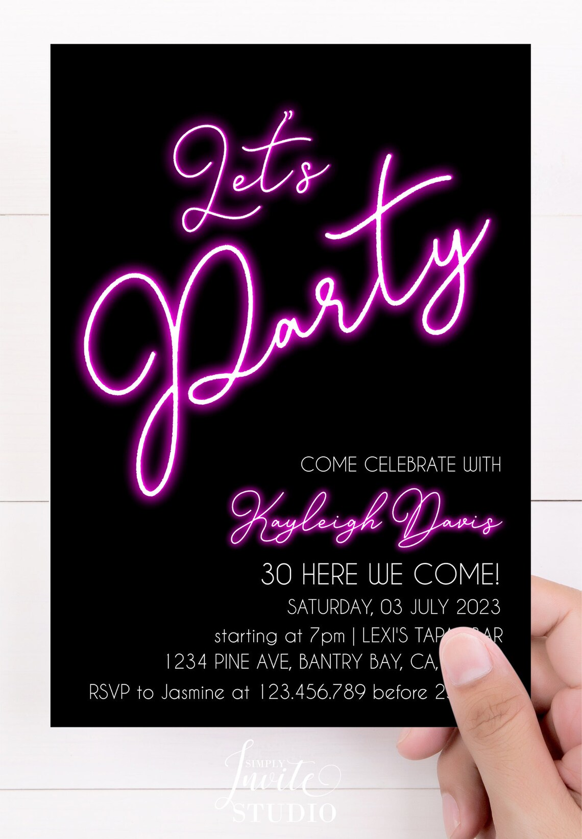 Neon Let's Party Birthday Invitation Template Neon Glow - Etsy