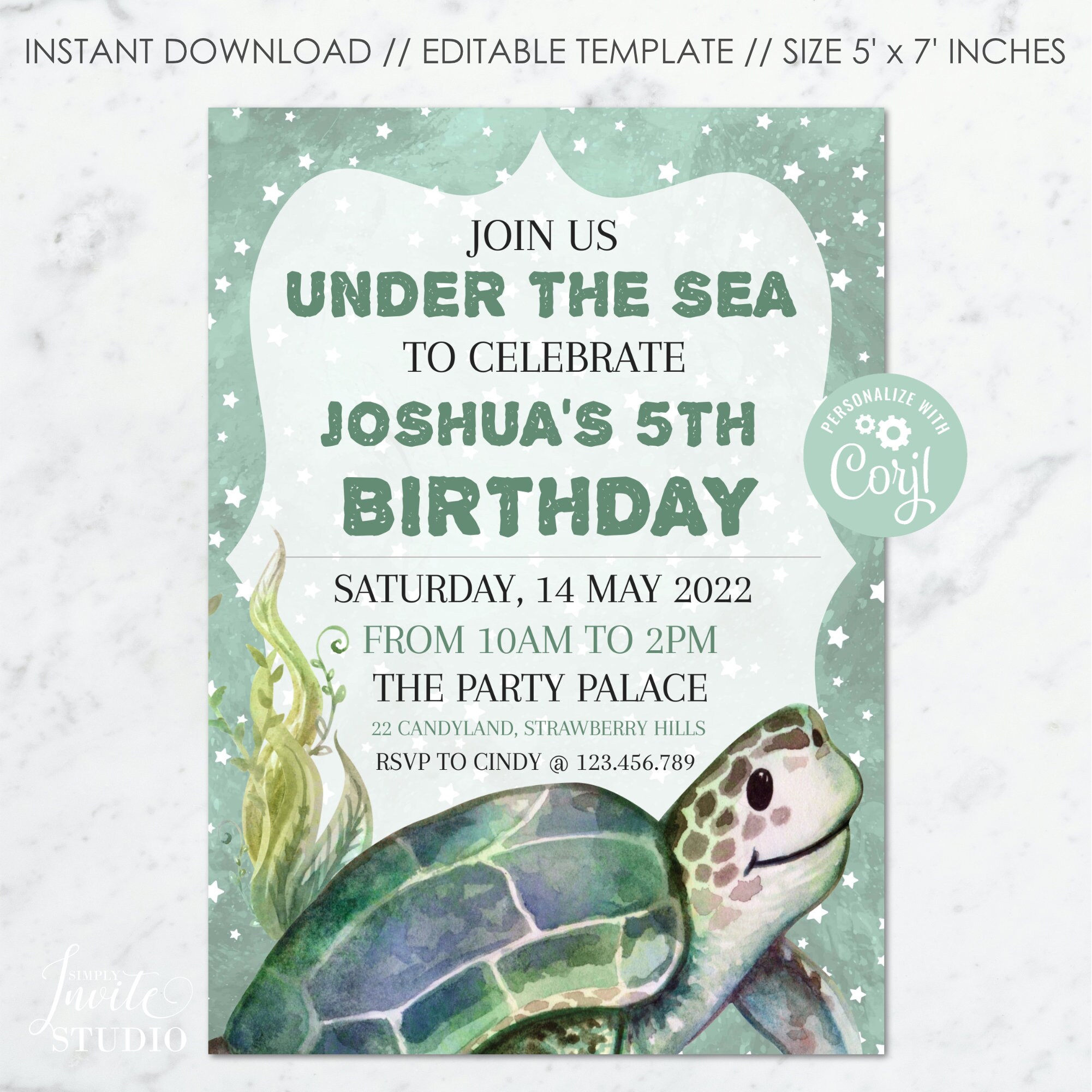 Sea Turtle Birthday Invitation Island Sea Turtle Greeting Cards,