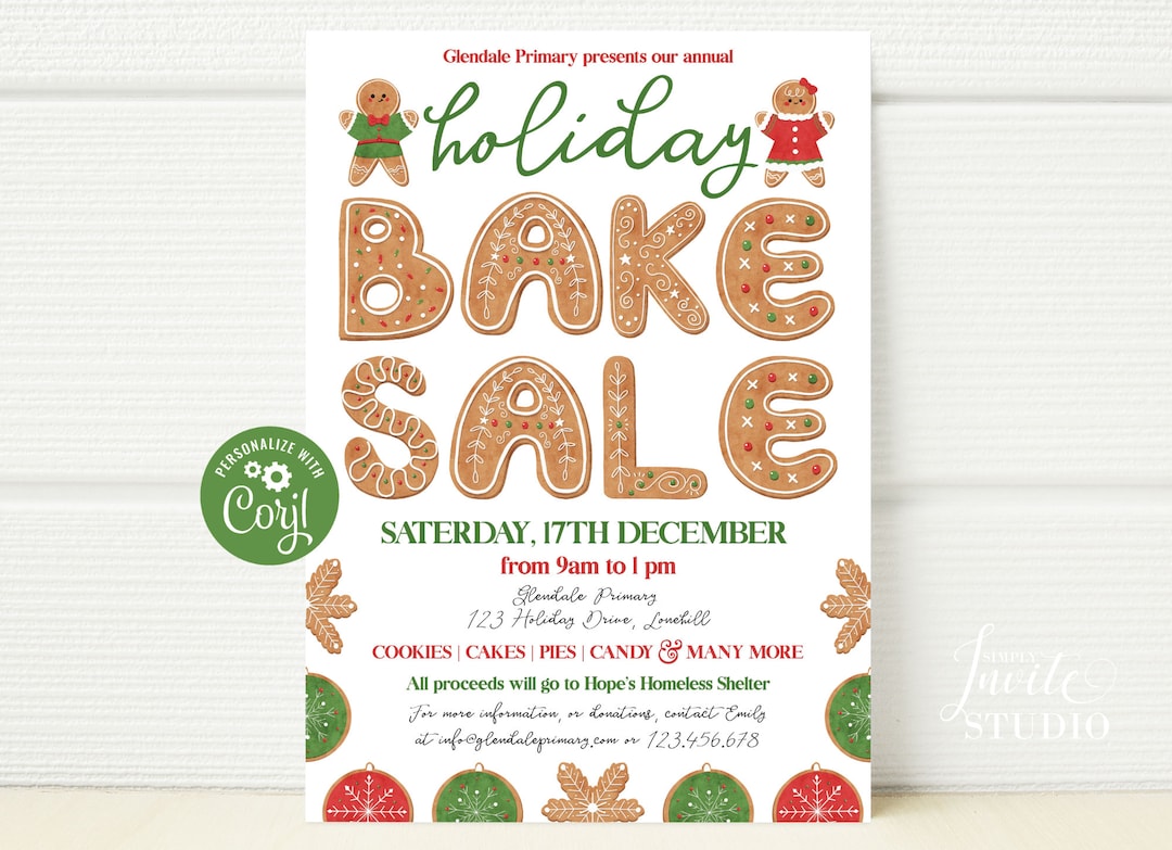 Christmas Holiday Bake Sale Flyer Editable Template, School Fundraiser ...