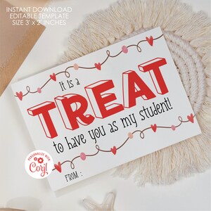 Treat to Have You as My Student Teacher Valentine's Day Tag, From ...