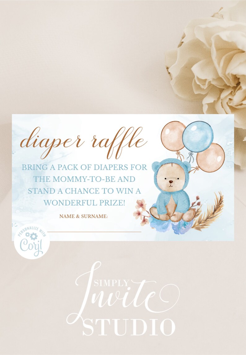 Editable Teddy Bear Theme Baby Shower Diaper Raffle Insert - Etsy