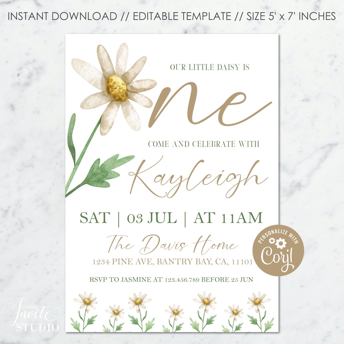 Daisy 1st Birthday Invitation Wildflower First Birthday - Etsy