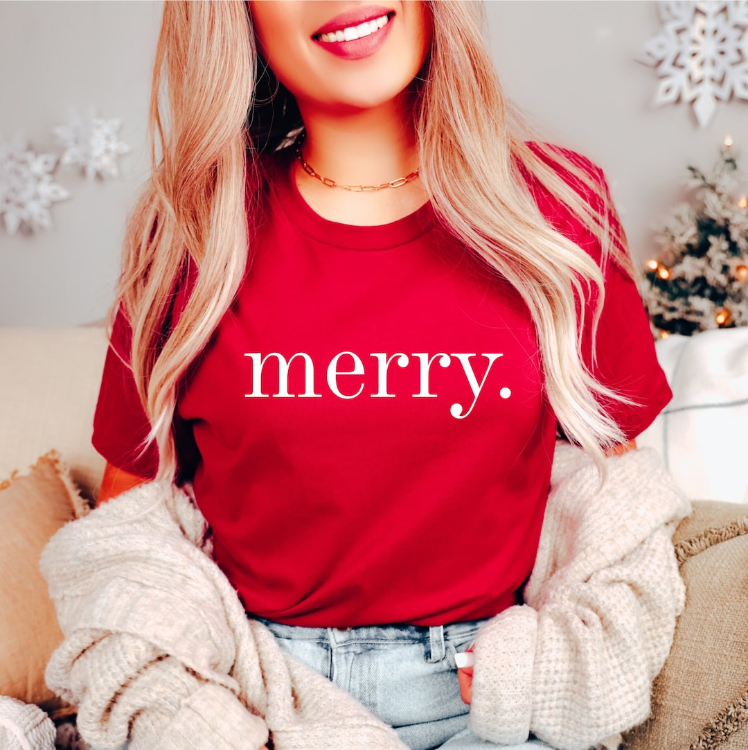 Merry Shirt, Cute Christmas T Shirt, Minimalist, Christmas Gift, Family ...