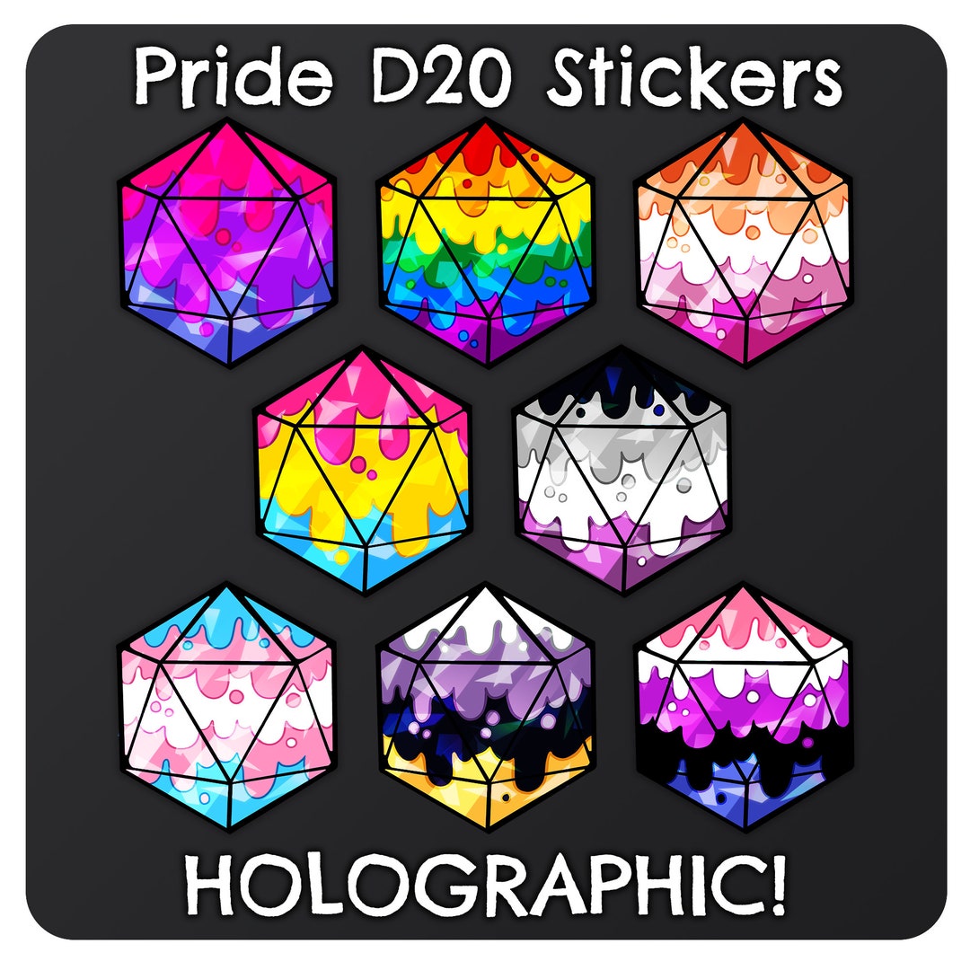 Pride D20 Dice Sticker – LGBTQ Gamer Sticker, Holographic Slime Dice ...