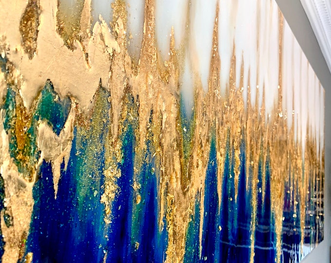 Sold Large Painting Royal Blue and Gold. Acrylic, Ink, Gold Leaf ...