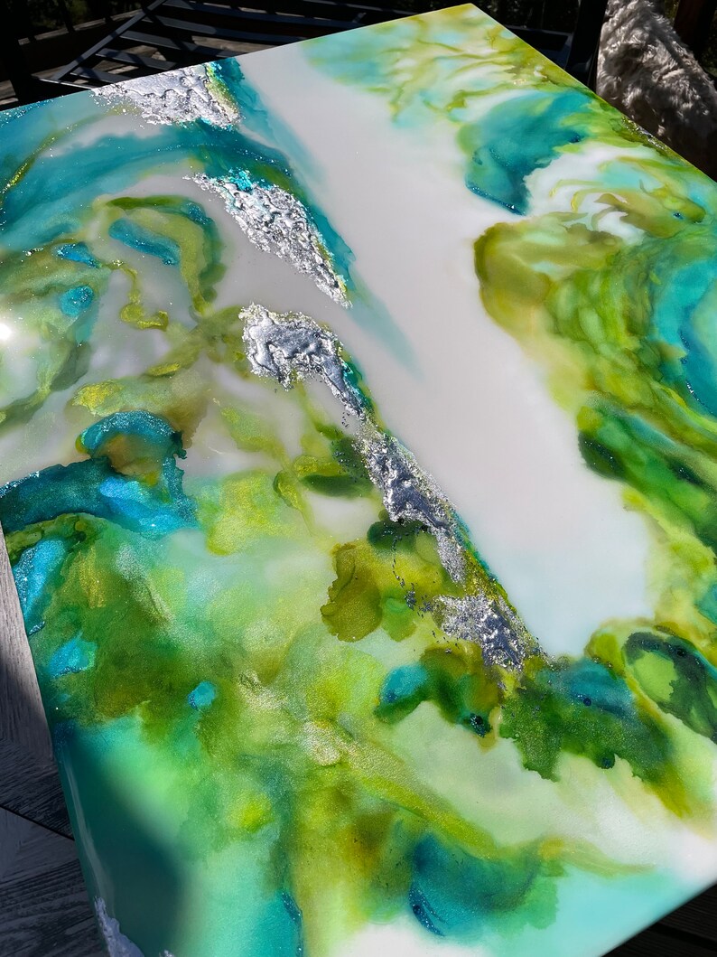 Sold Original Painting Made With Aqua, Blue Greens, and Gold or Silver ...