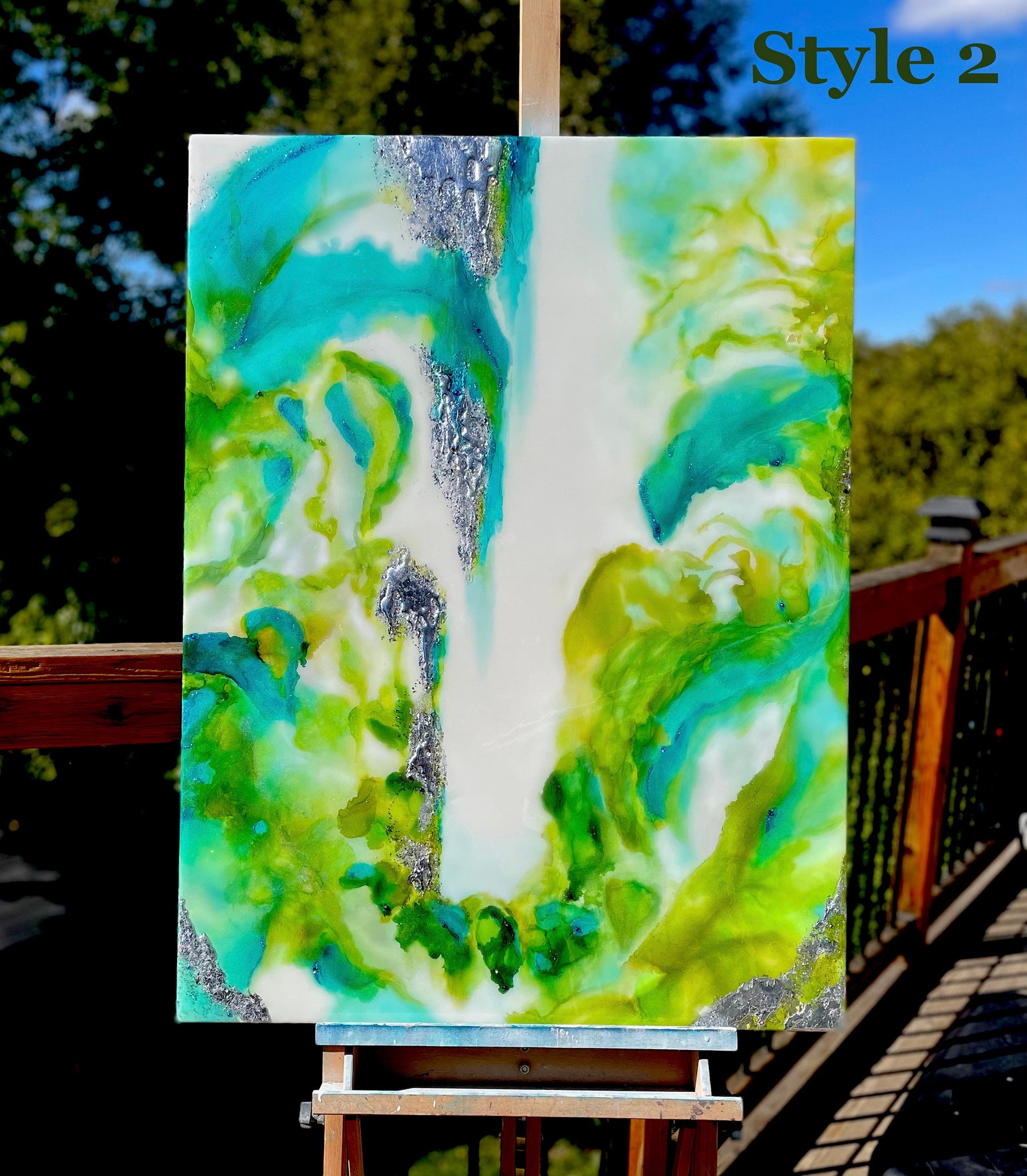 Sold Original Painting Made With Aqua, Blue Greens, and Gold or Silver ...