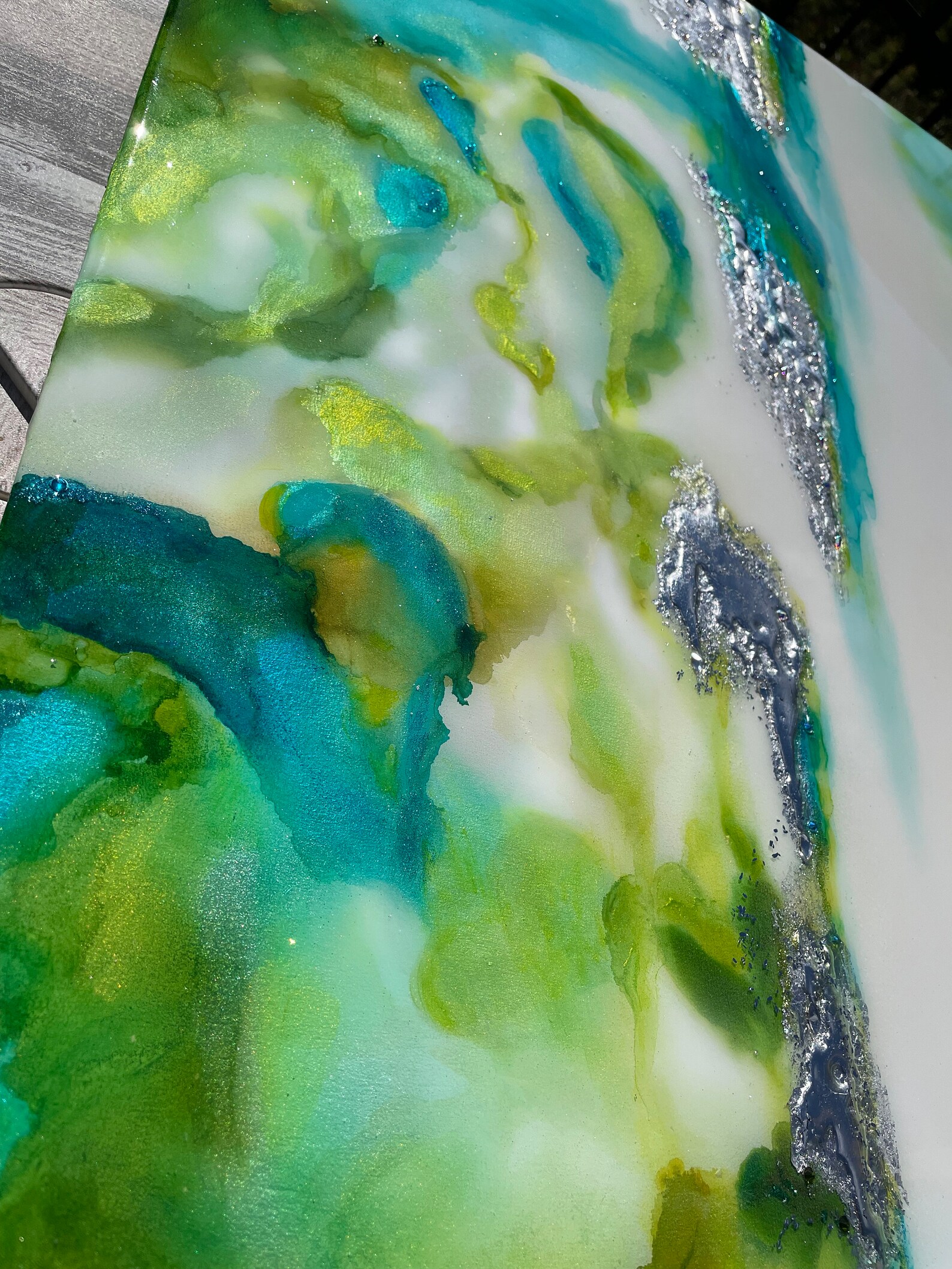 Sold Original Painting Made With Aqua, Blue Greens, and Gold or Silver ...