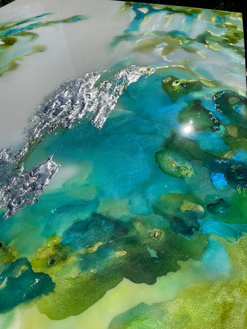 Sold Original Painting Made With Aqua, Blue Greens, and Gold or Silver ...