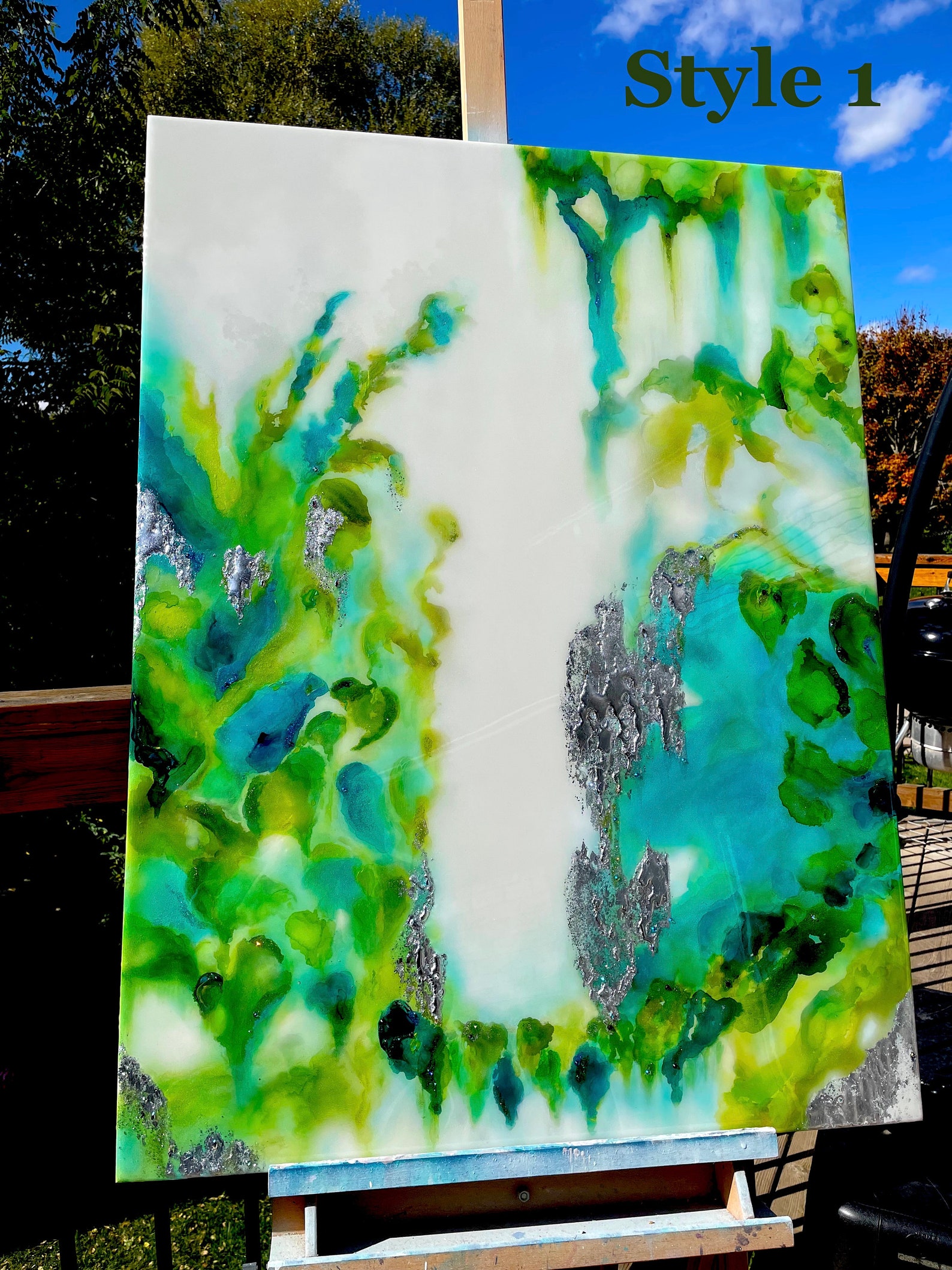 Sold Original Painting Made With Aqua, Blue Greens, and Gold or Silver ...