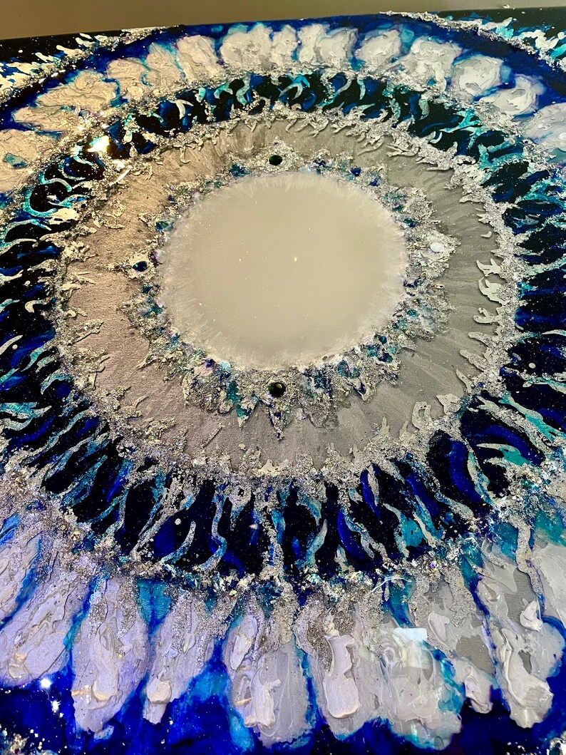 Sold Original Large Abstract Painting. Blue and Silver Wall Art. Silver ...