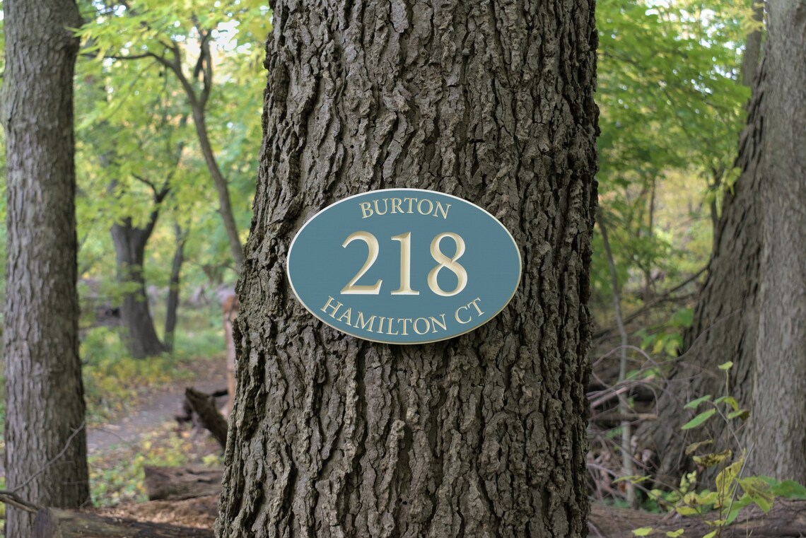 Oval Carved Address Sign With Street and Family Name Engraved - Etsy