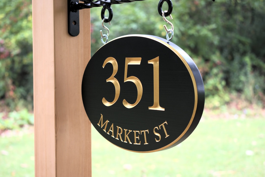 Carved Oval Address Plaque, Hanging Engraved House Marker, Custom ...