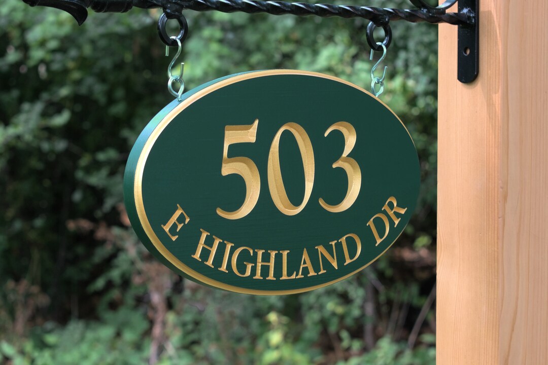 Carved Oval Address Sign, Engraved Hanging House Marker, Custom ...
