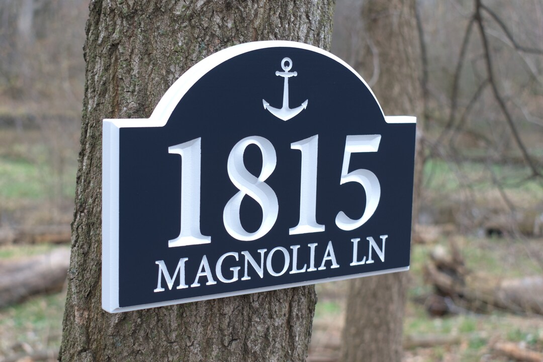 Carved Nautical Address Plaque, Engraved House Number Sign With Anchor ...