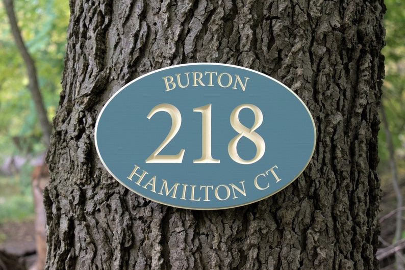 Oval Carved Address Sign With Street and Family Name Engraved - Etsy