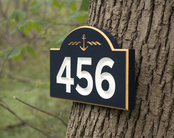 Carved Nautical Address Plaque Engraved House Number Sign | Etsy