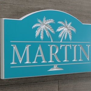 Family Last Name House Sign With Palm Trees, Outdoor Weatherproof ...