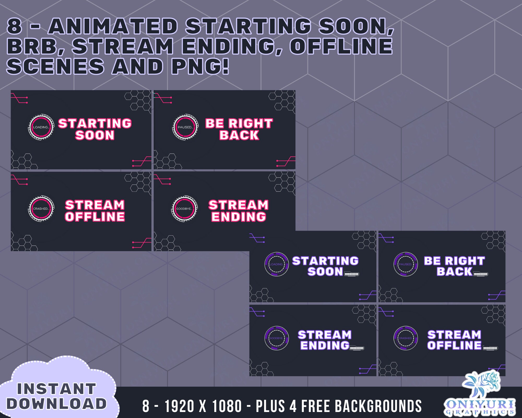Sci-fi Twitch Overlay Animated X8 | Techno | Scenes | Starting | BRB ...