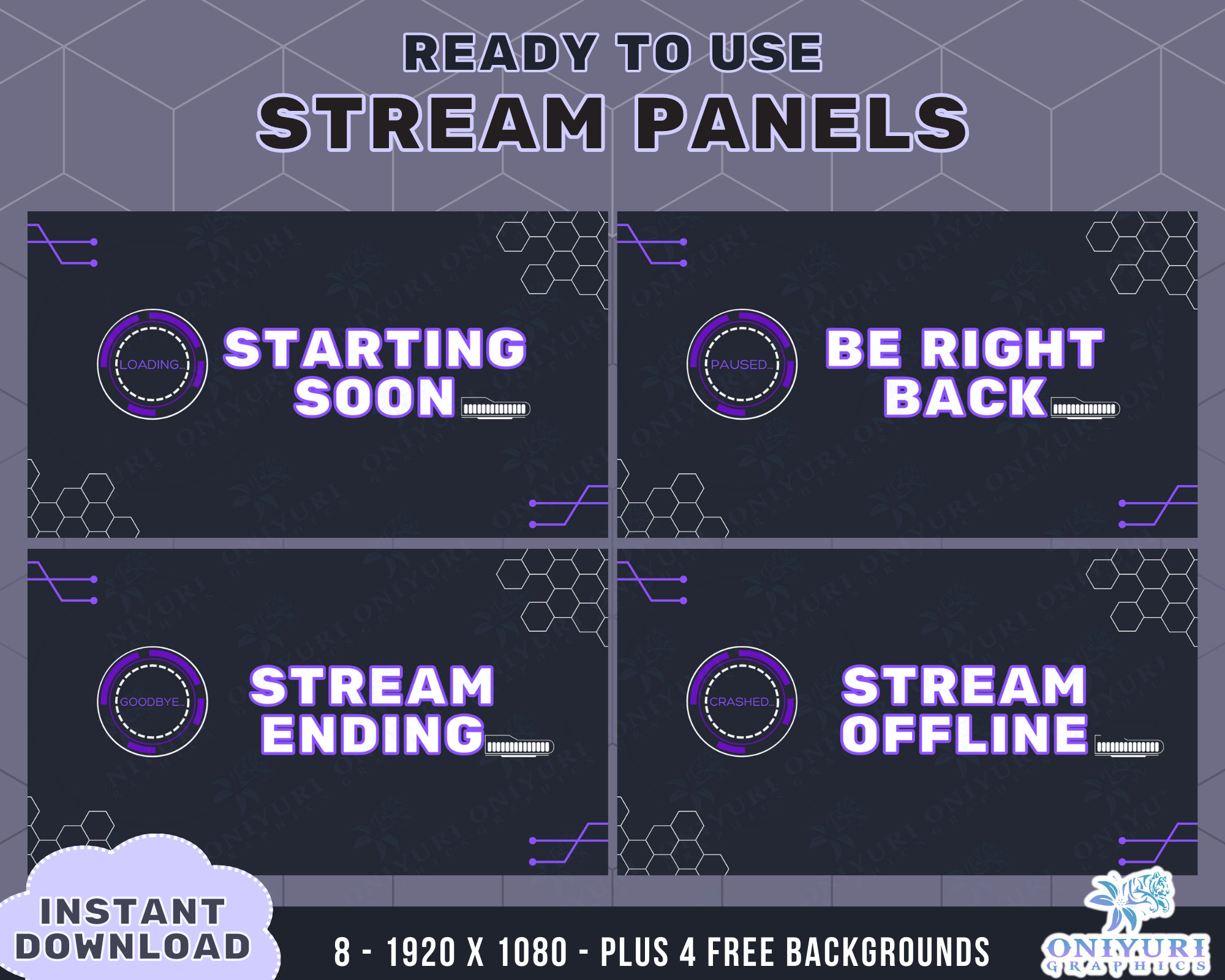 Sci-fi Twitch Overlay Animated X8 | Techno | Scenes | Starting | BRB ...