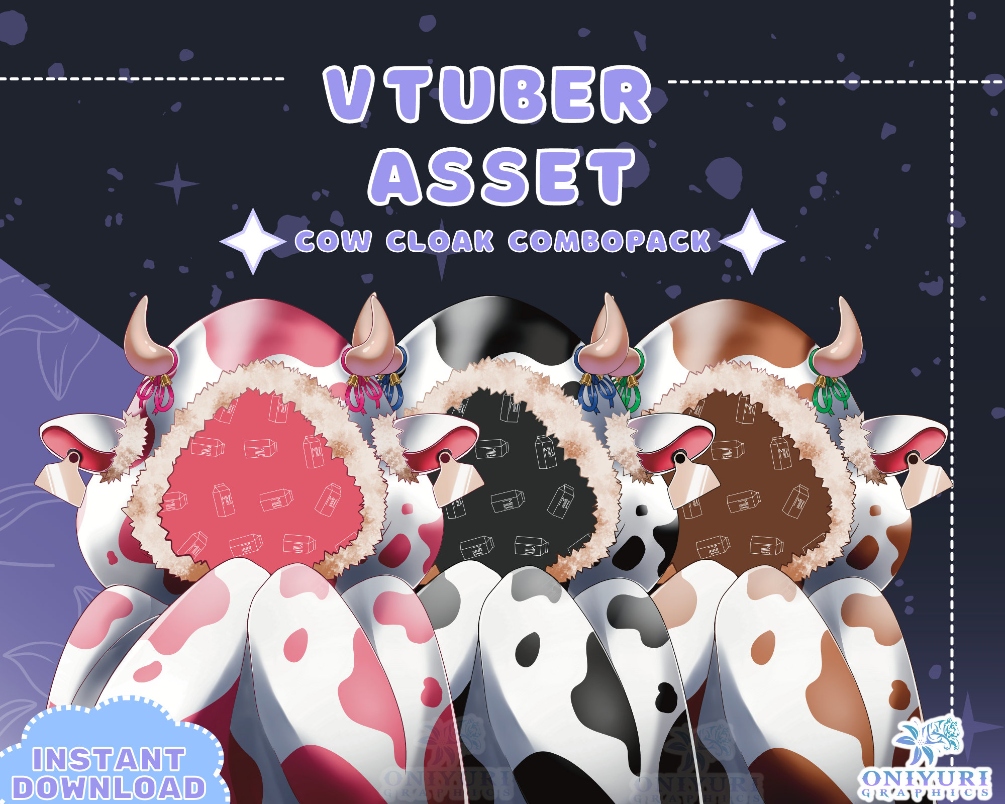 VTUBER Assets - Cow Cloak Combo Pack | Blanket | Twitch | Streaming ...