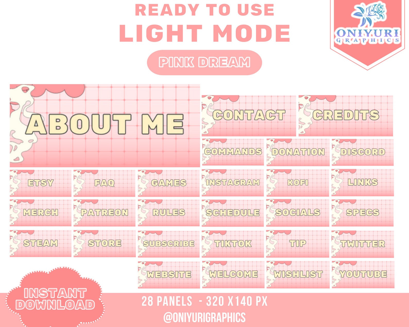 28x Pink Dream Panels | Badges | Kawaii | Twitch | Streamer | Discord ...