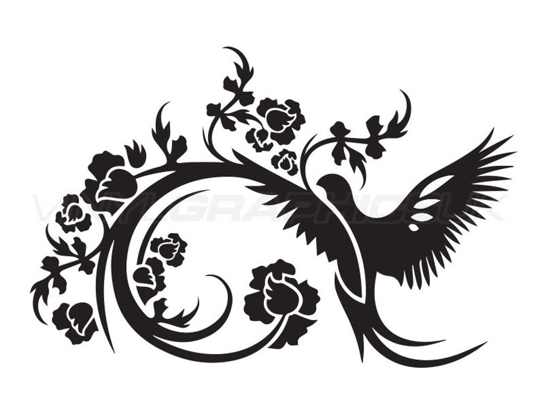 Floral Bird Wall Art Wall Sticker decal - Etsy