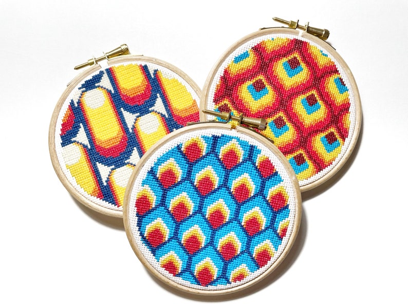 Retro 70s Patterns Cross Stitch Patterns All Three Designs | Etsy